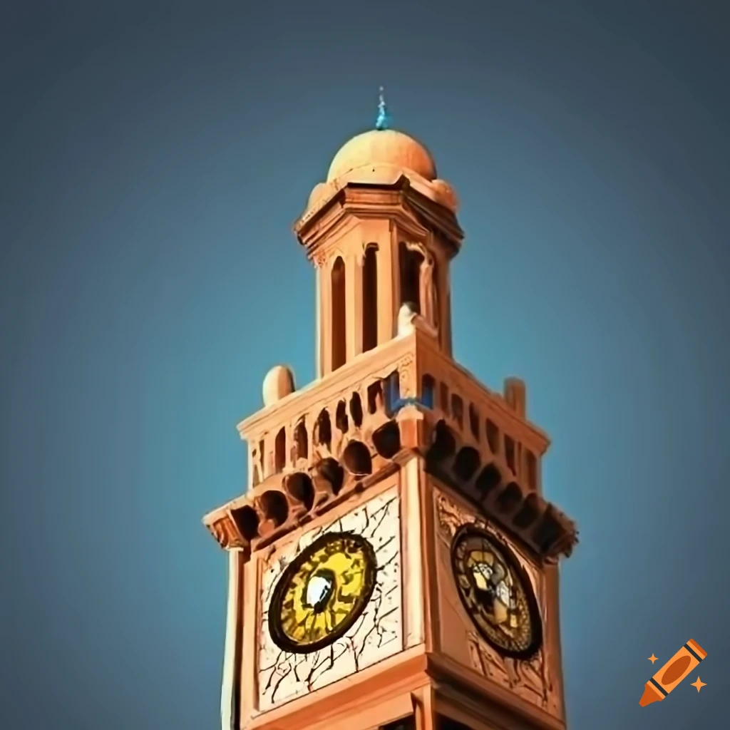 Islamic architecture royal clock tower with lofty pillars on Craiyon