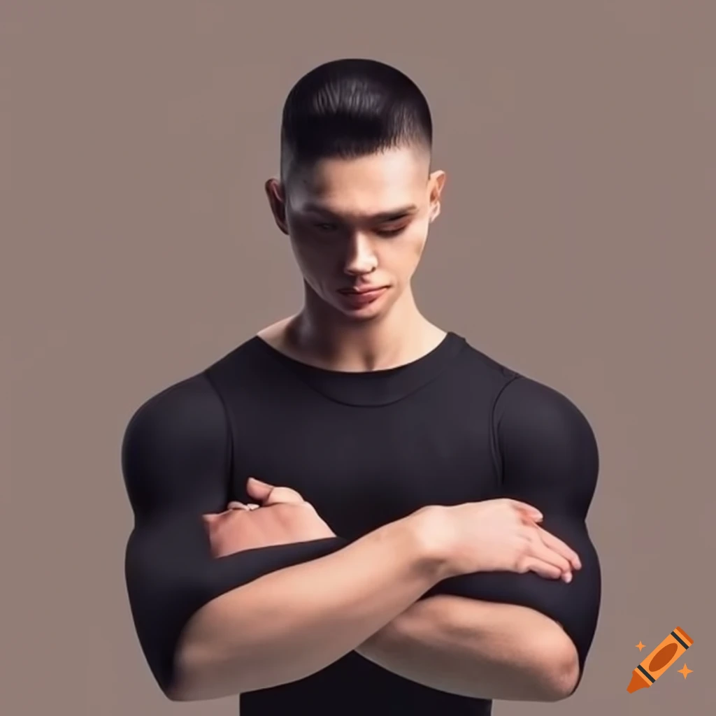 Man in black compression shirt with arms crossed on Craiyon