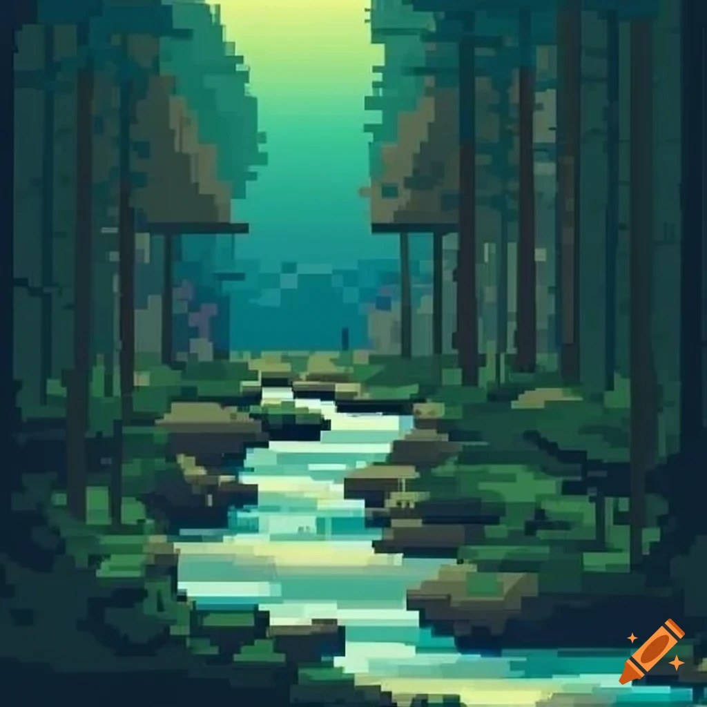 Highly detailed pixel art of a forest river on Craiyon