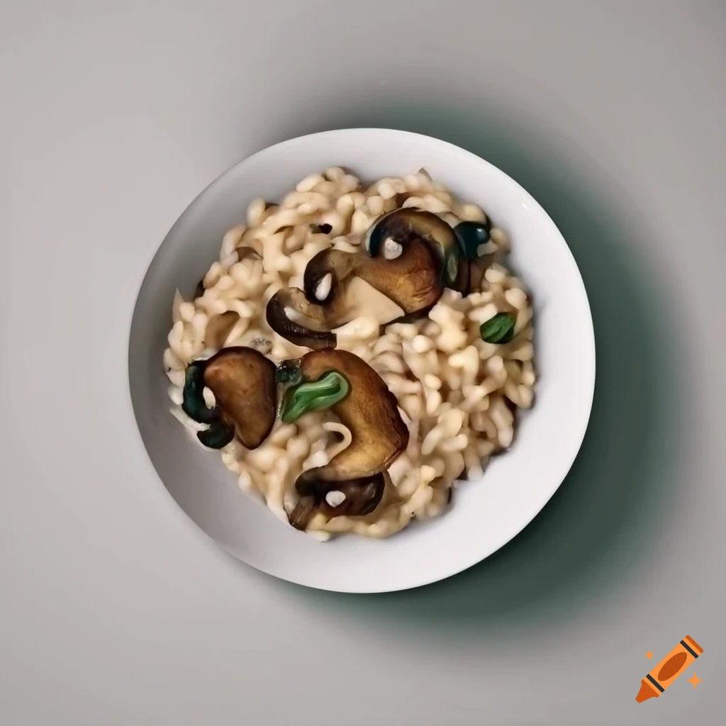 Monochromatic illustration of a mushroom risotto dish on Craiyon