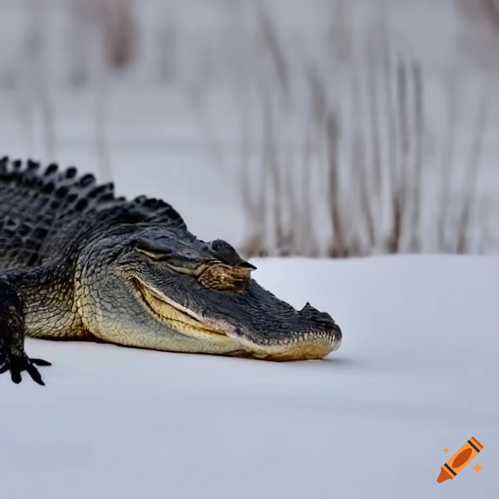Alligator in a snowy landscape on Craiyon