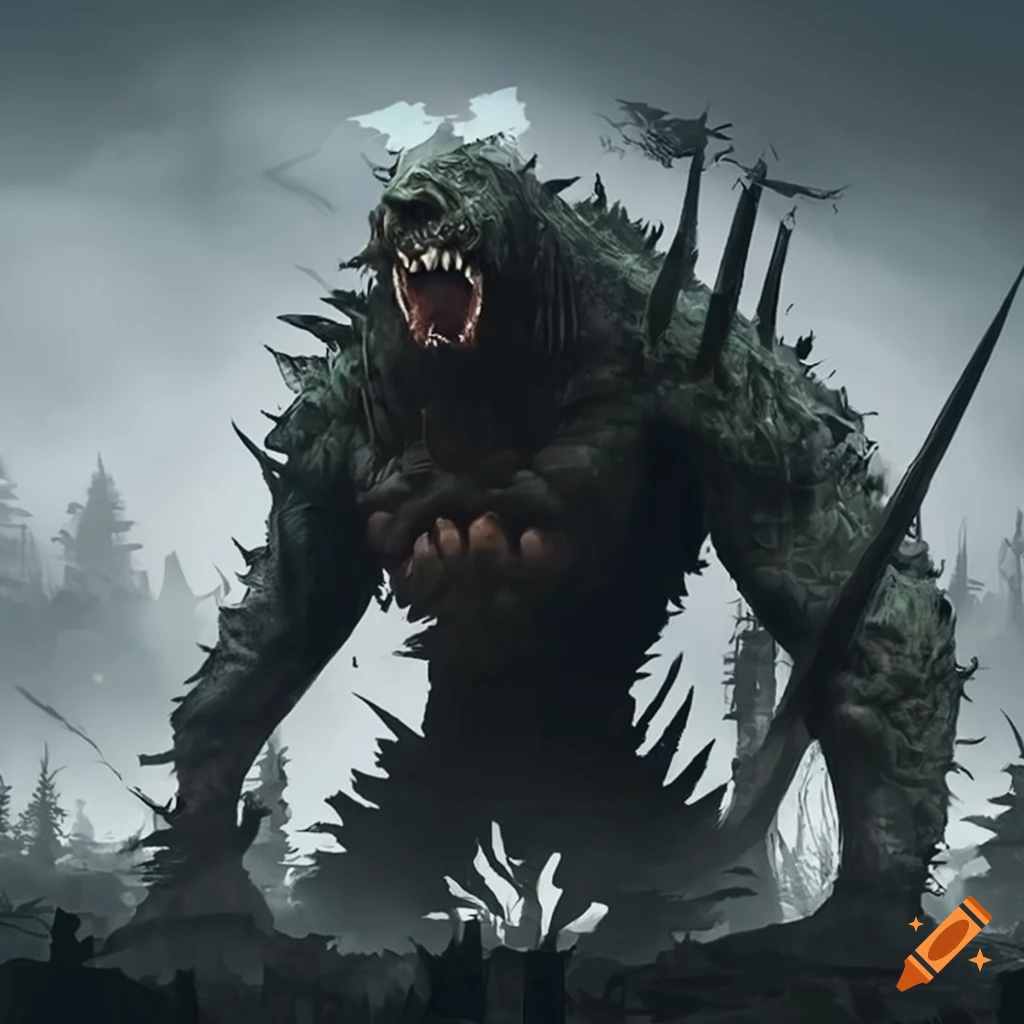 Intimidating monster in the middle of a battlefield on Craiyon