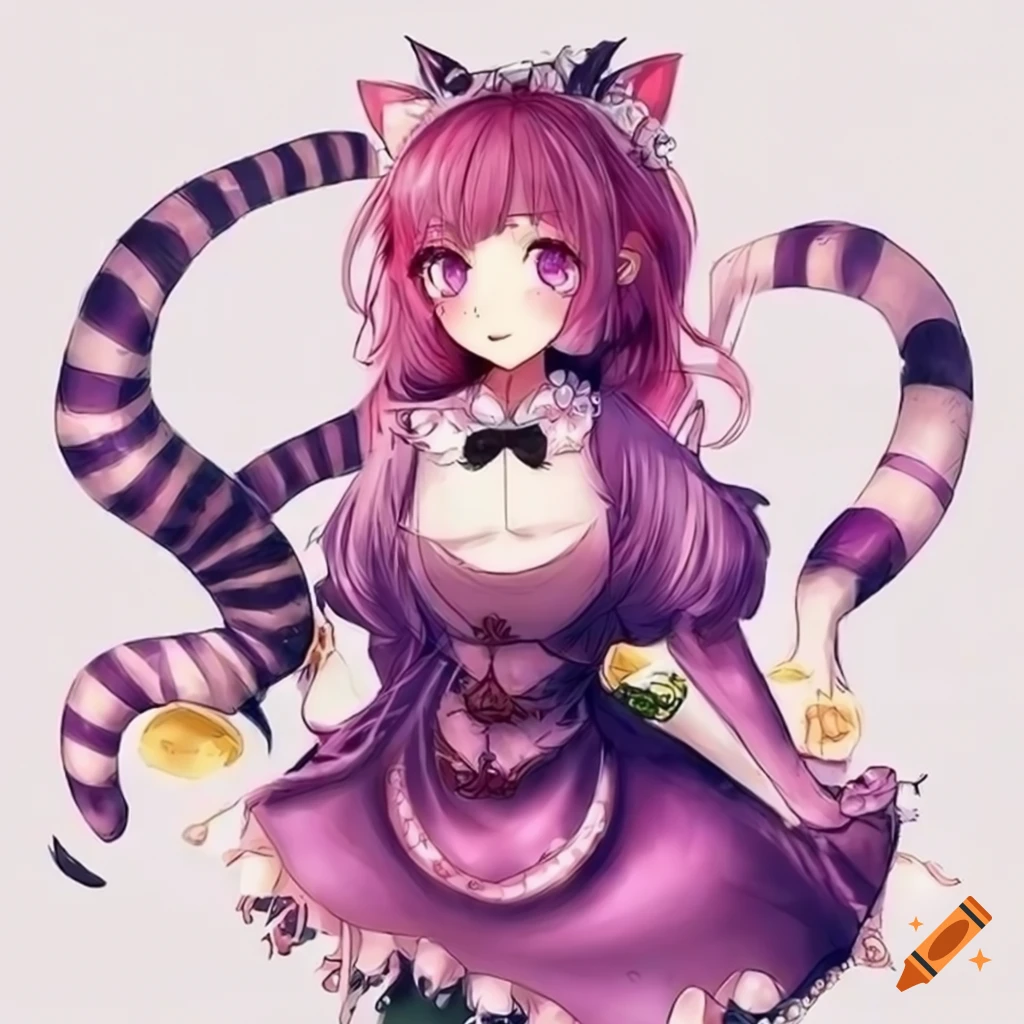 Anime girl in Cheshire Cat costume from Alice in Wonderland on Craiyon
