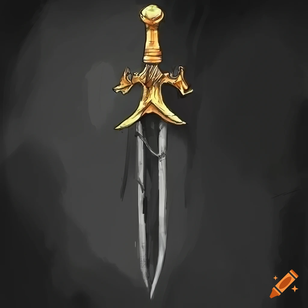 Black metal sword with a golden hilt in a sci-fi art style on Craiyon