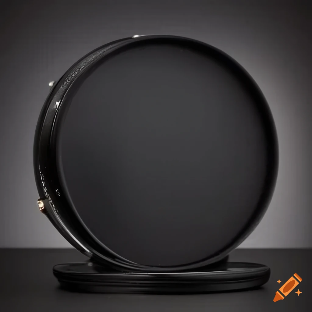 Matte black circle container with shiny touches on Craiyon