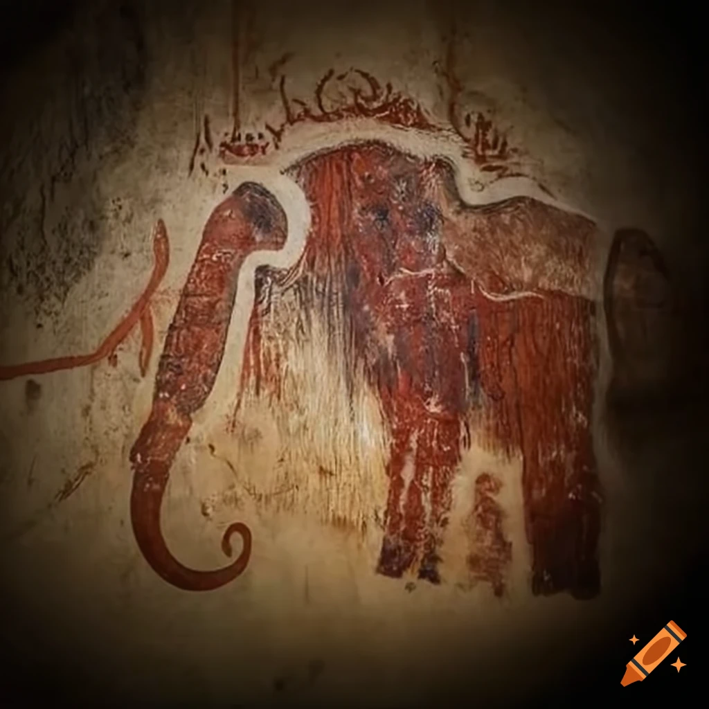 Primitive cave painting of an ancient mammoth on Craiyon