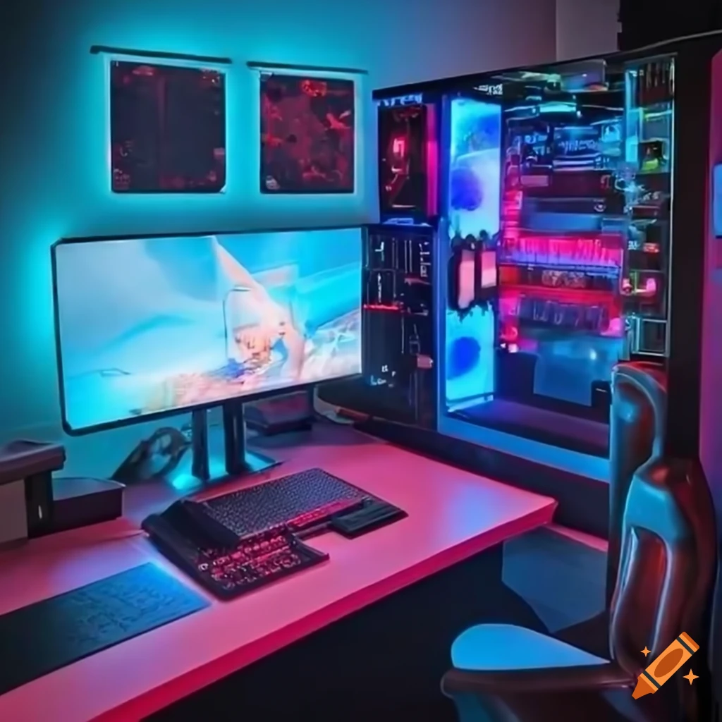 Gaming bar with computers, playstations, and projectors in blue and ...