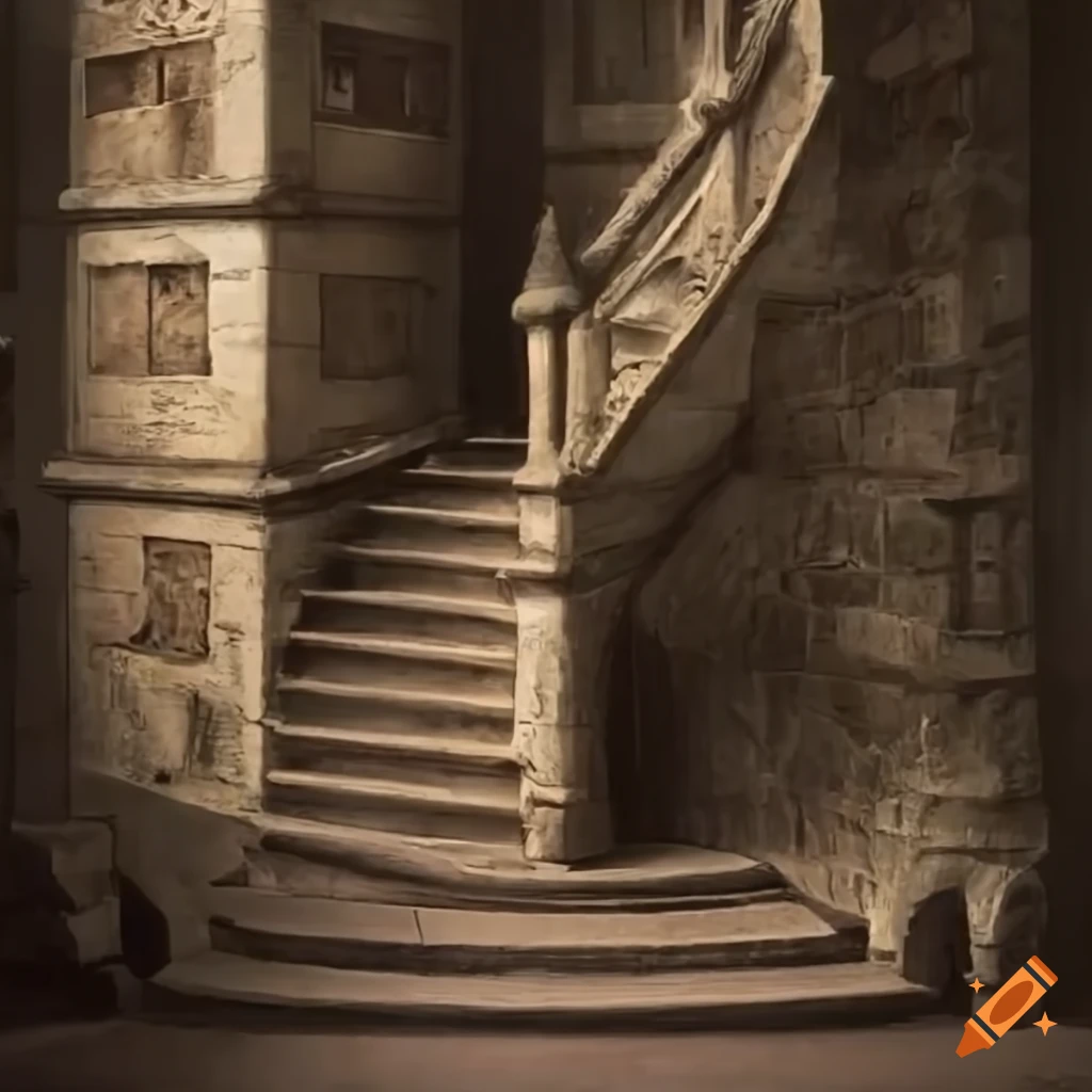 Stone staircase in an 18th century cuboid tower on Craiyon