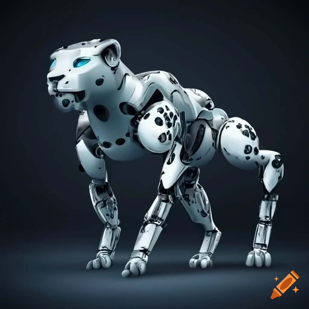 Minimalistic team logo featuring a full body robotic leopard on Craiyon