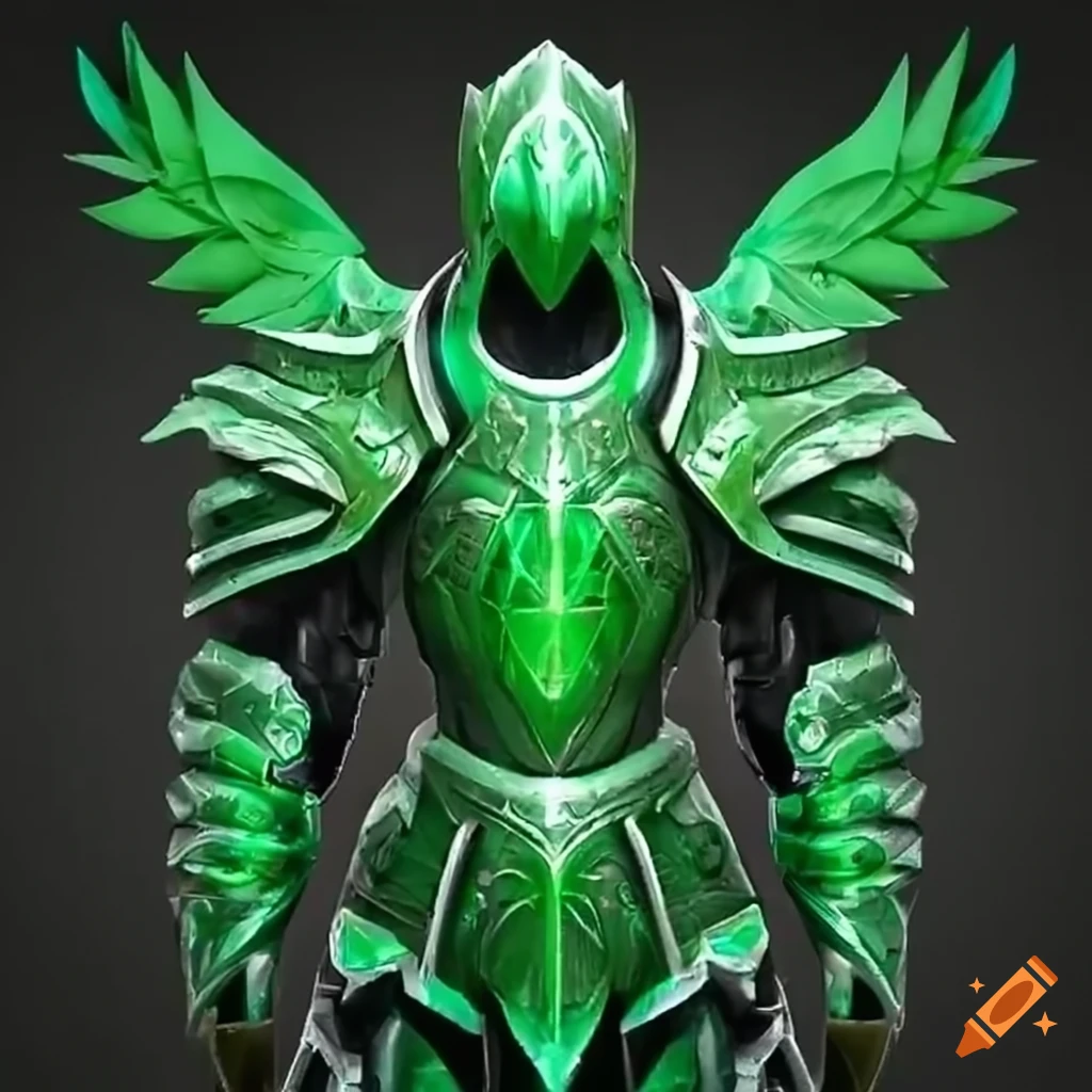 Green raven magic armor from the front view on Craiyon