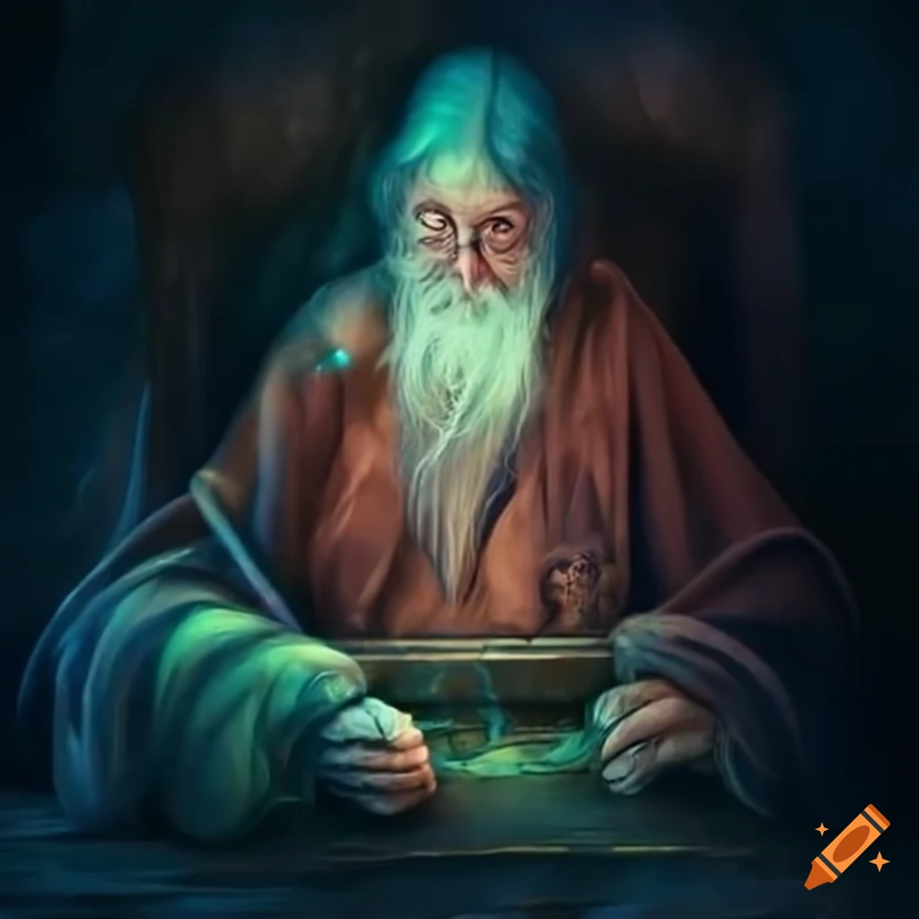 Ancient wizard harnessing magic from mystical elements on Craiyon