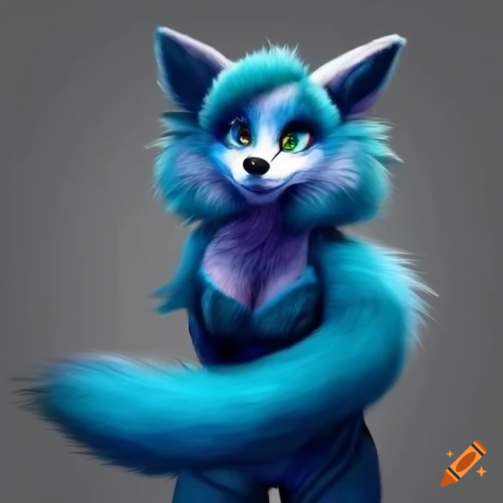 Realistic blue anthro female fox with detailed fur on Craiyon