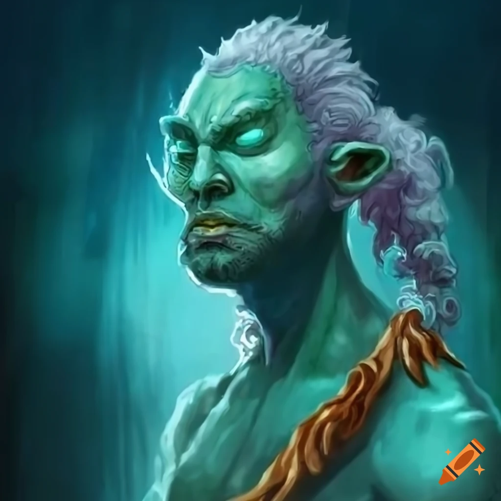 Triton Monk meditating underwater with unique hairstyle in DnD setting ...