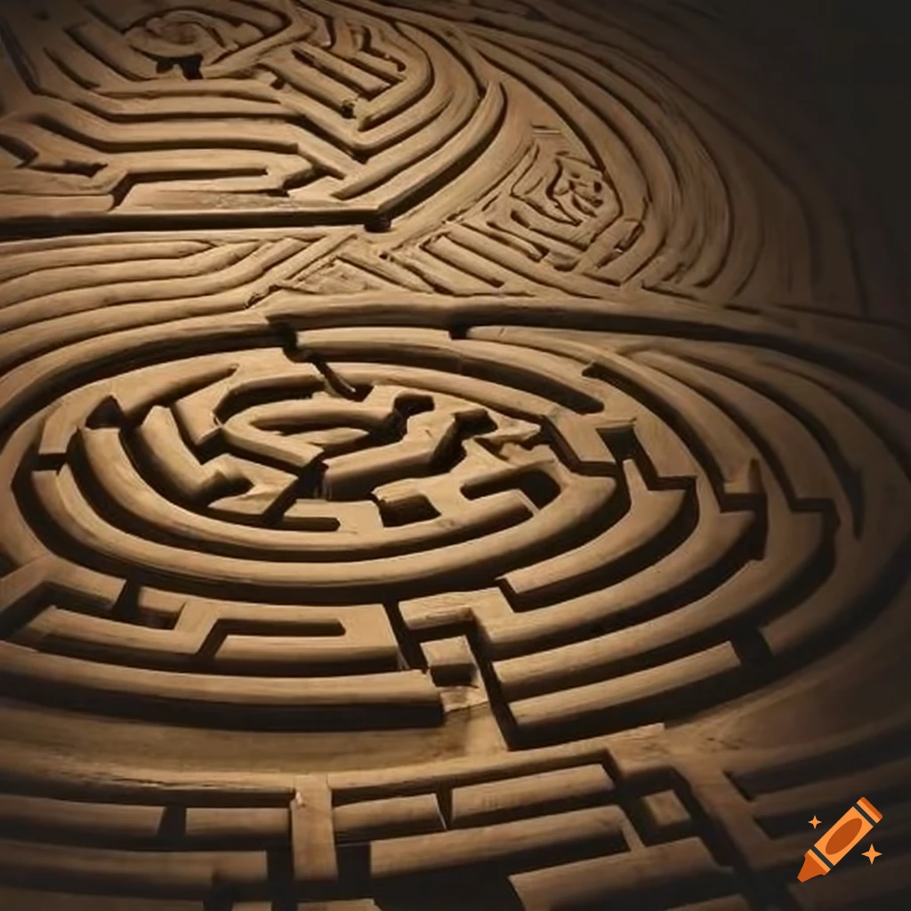 Maze with high walls and shadows on Craiyon