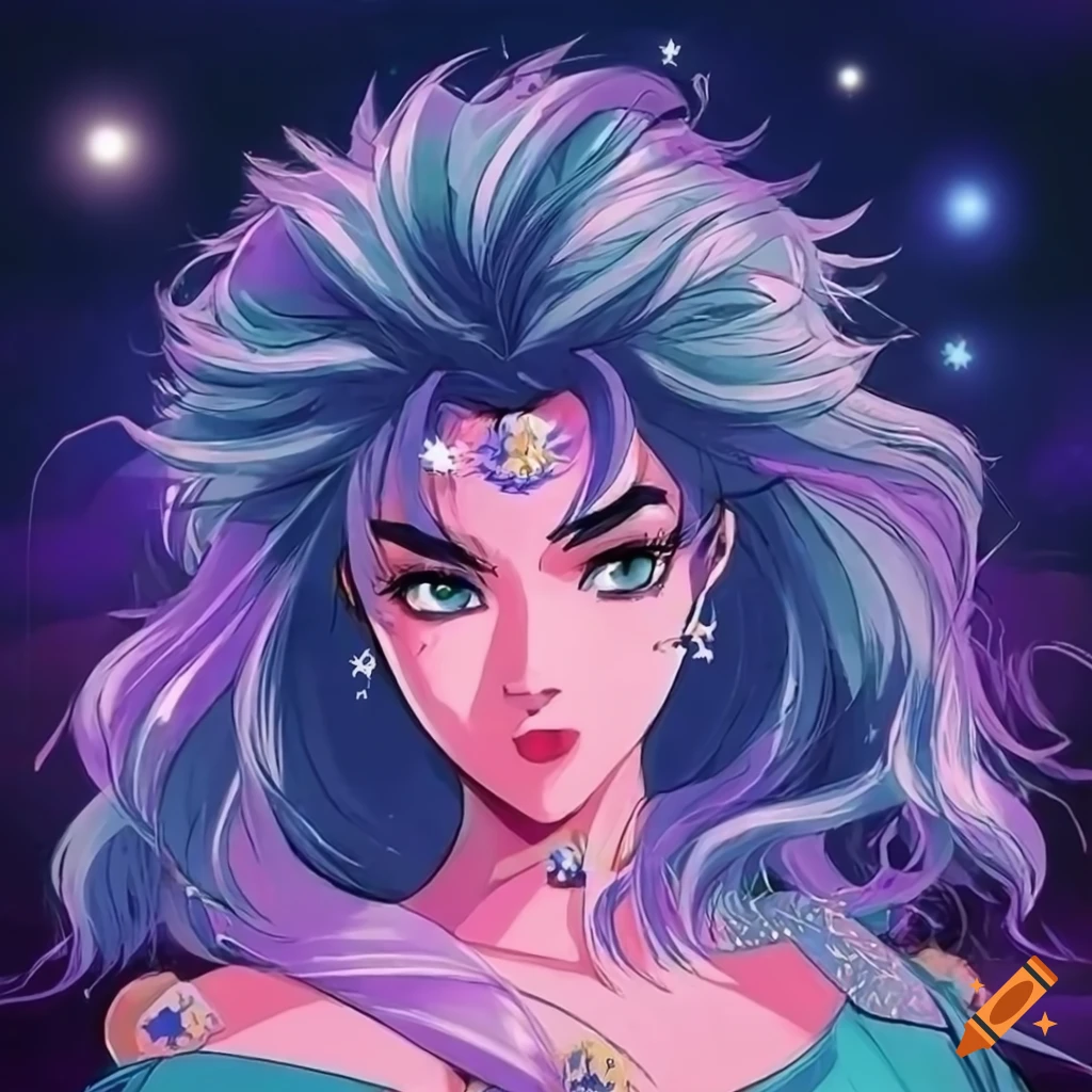 80s anime woman with celestial hair on Craiyon