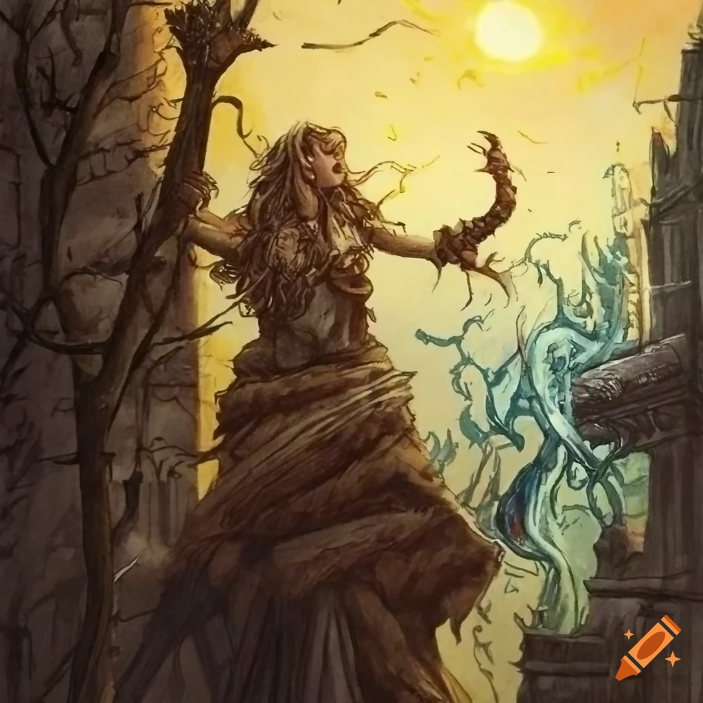 Sudden departure in mtg fantasy art, old drawing on Craiyon