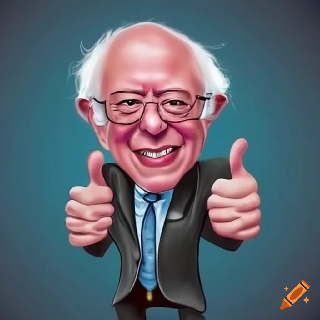 Caricature of bernie sanders giving a thumbs up on Craiyon