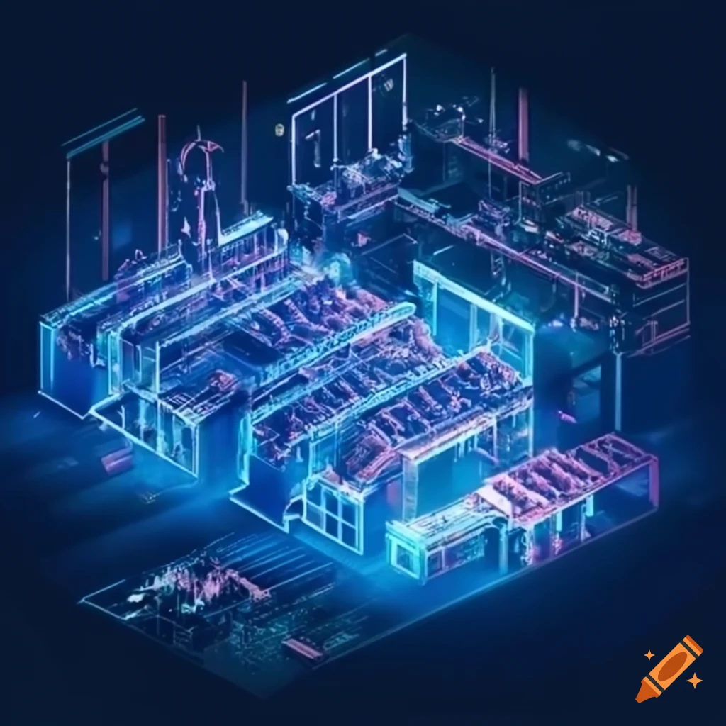 Vibrant factory digitization blueprint of a manufacturing unit in ...