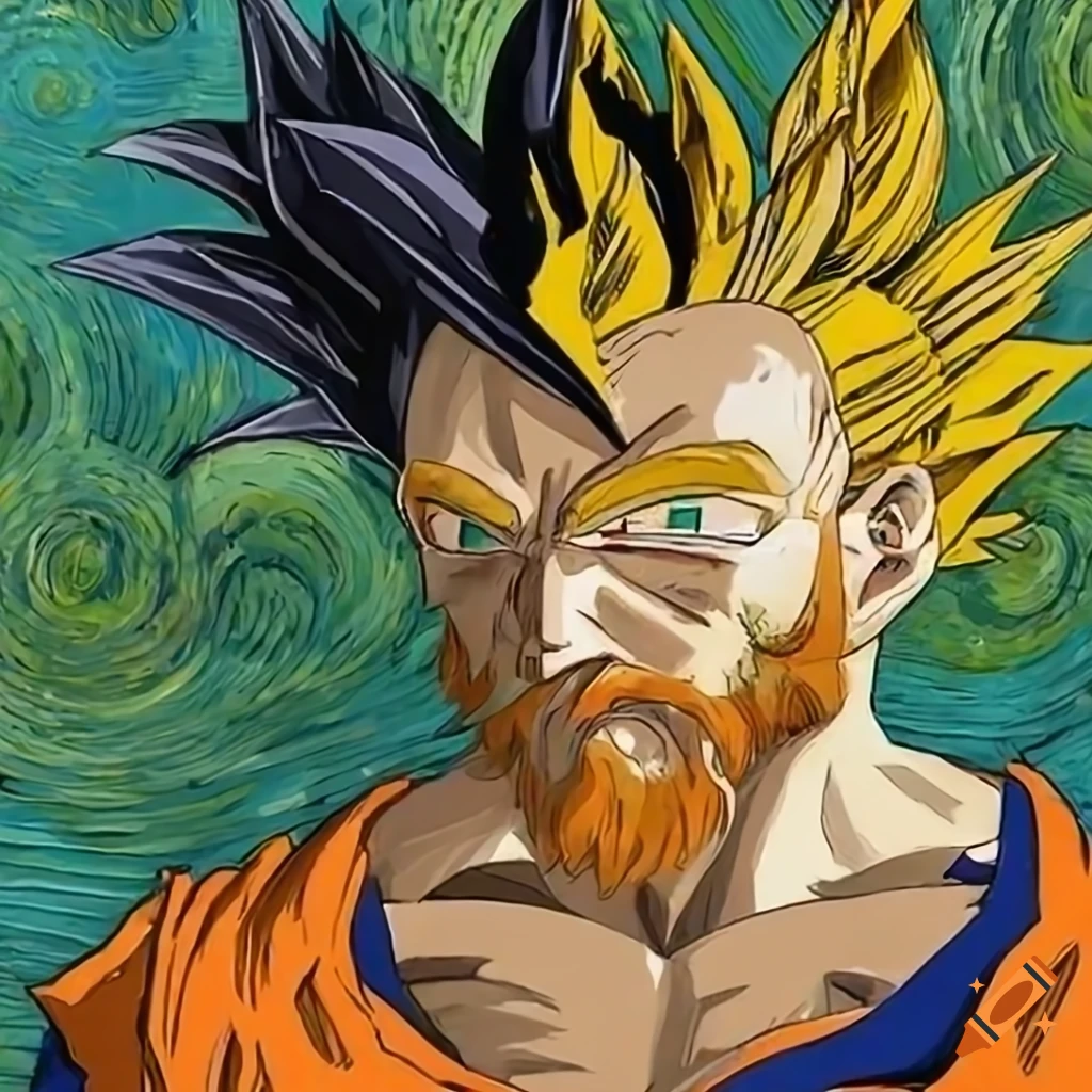 Goku as Van Gogh in a fusion artwork with super saiyan features on Craiyon