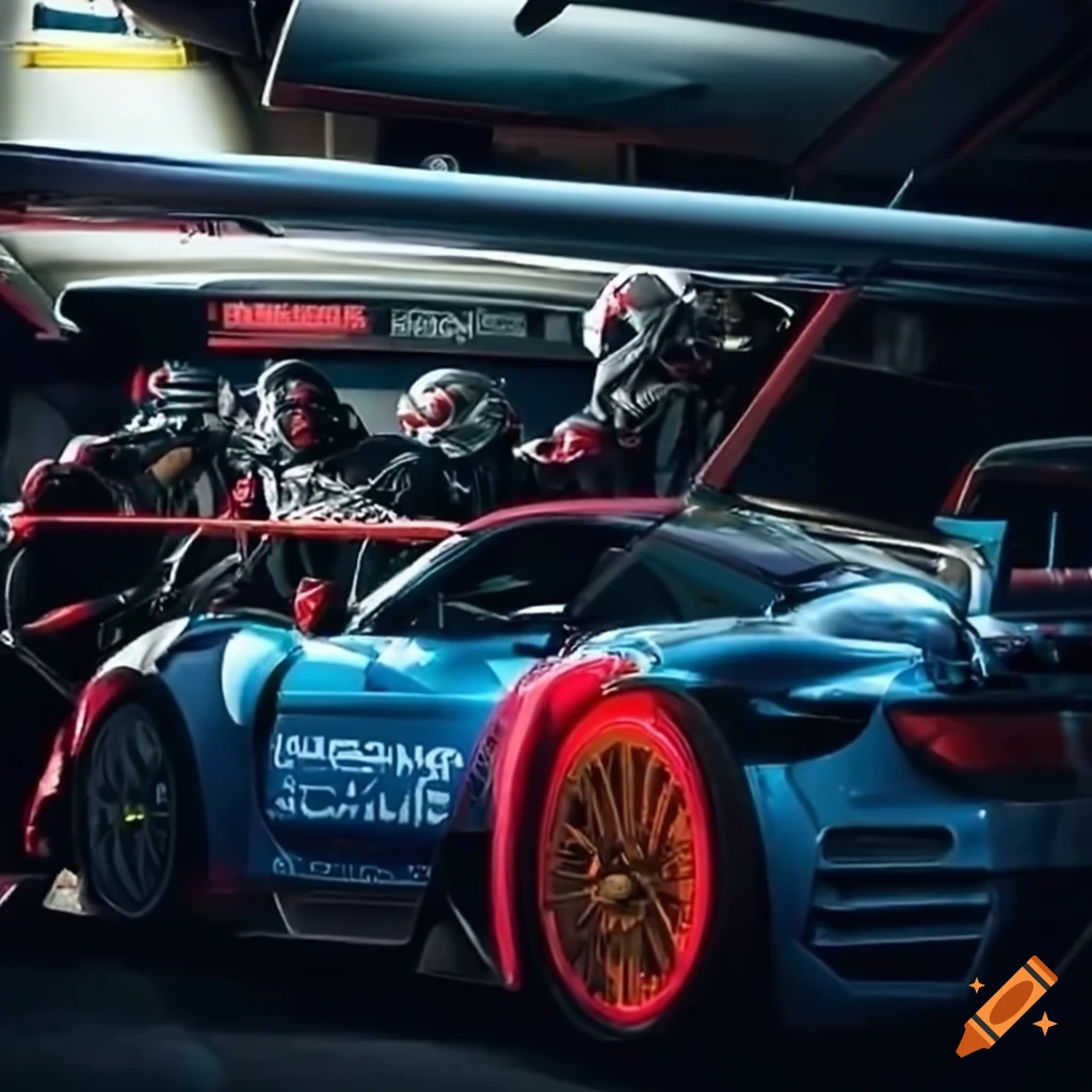 Race pit stop with a gt3 sports car on Craiyon