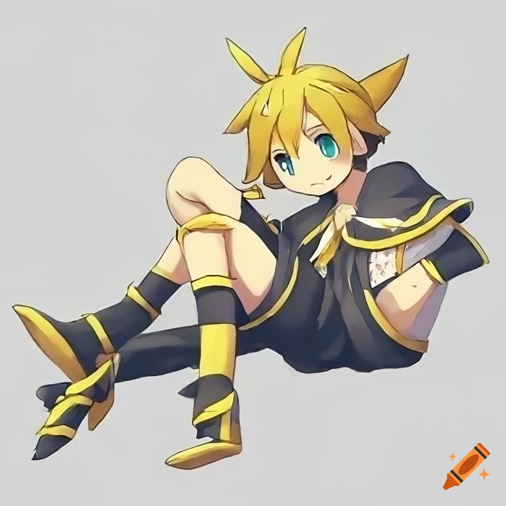 Kagamine Len reclining in bed in Pokémon official art style on Craiyon