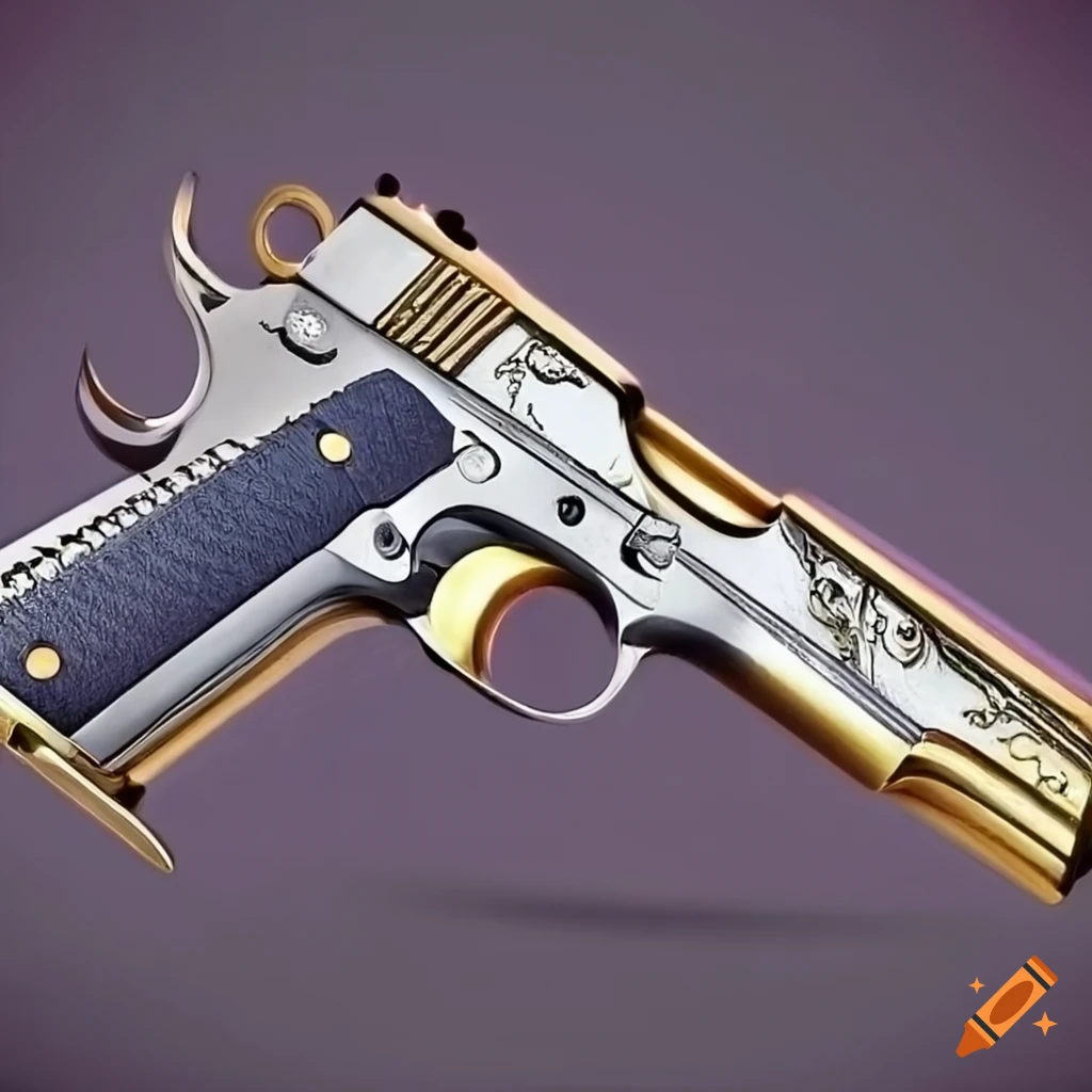 White colt 1911 with elegant golden engraving on Craiyon