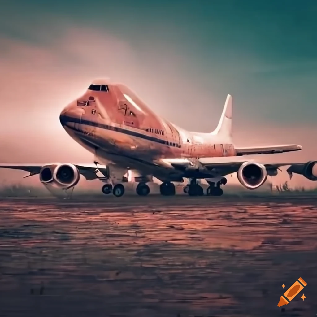 Abandoned 747 sp at an old airport on open fields on Craiyon