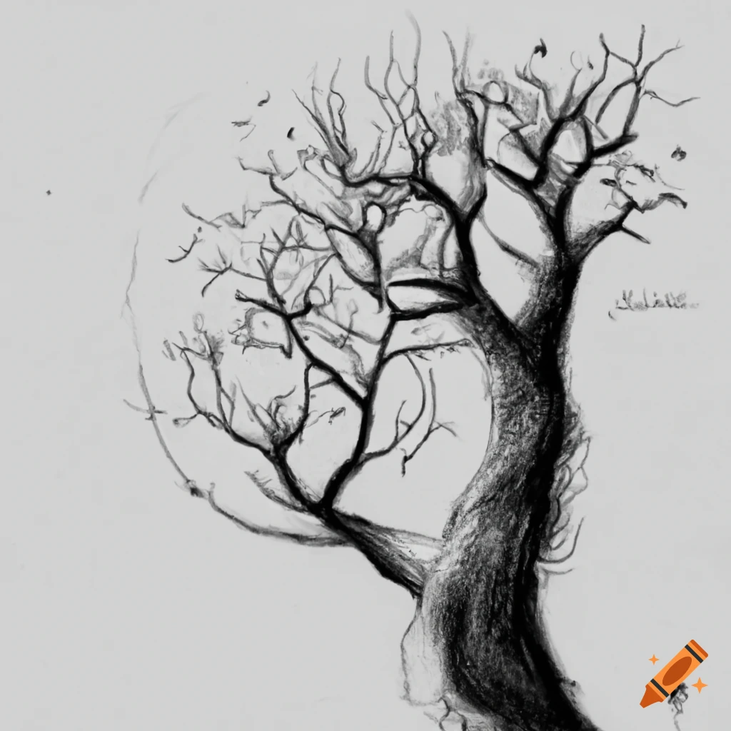 High trees with bird nests in charcoal drawing on Craiyon