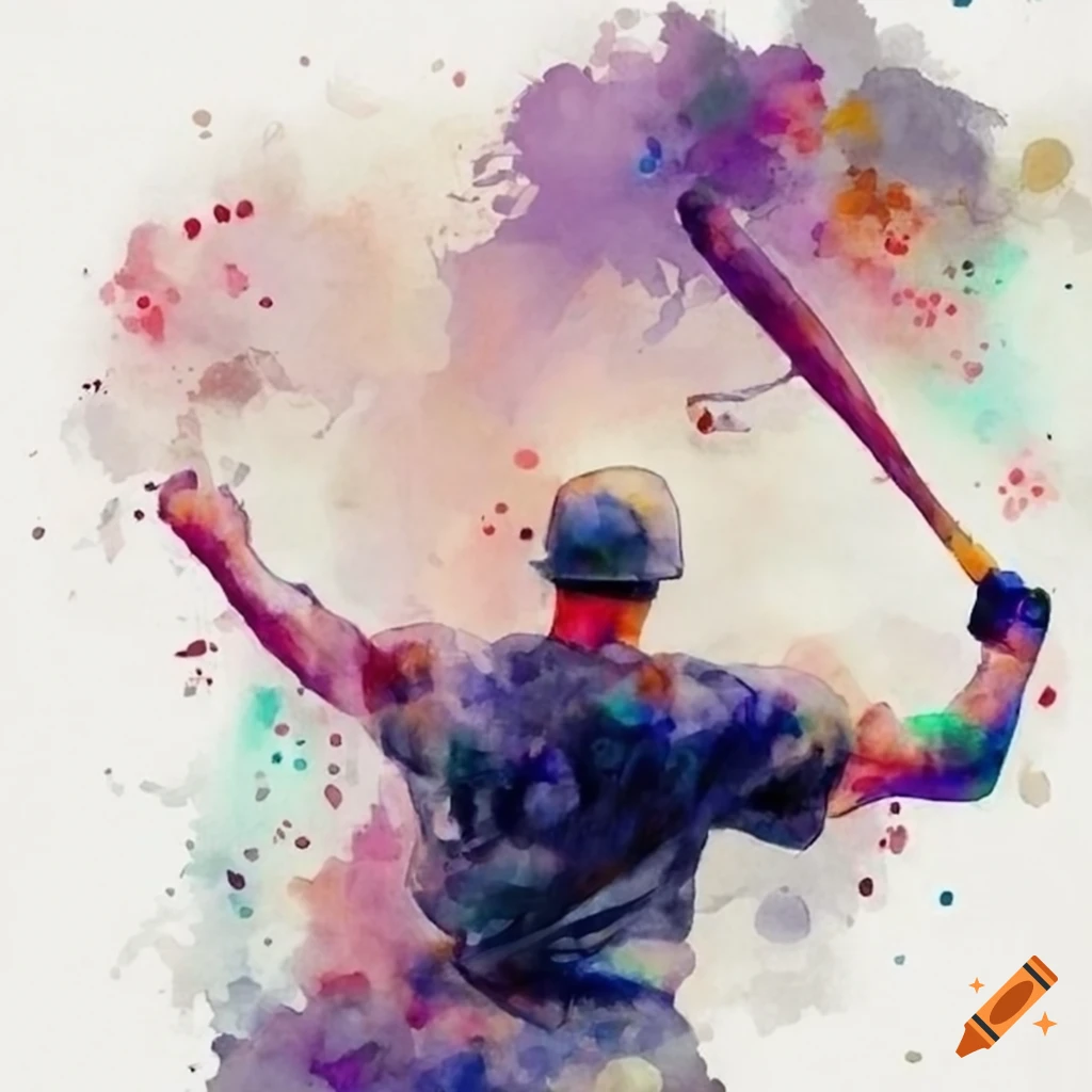 Baseball player swinging a bat in a watercolor painting on Craiyon