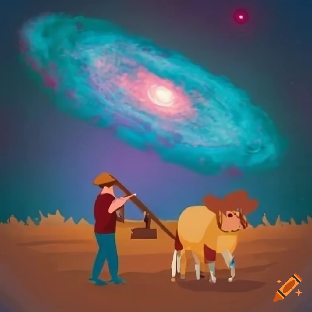 Farmer in a galaxy with farmland and farming animals on Craiyon