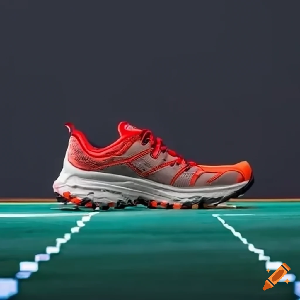 Trail running shoe showcasing high breathability on a baseball field on ...