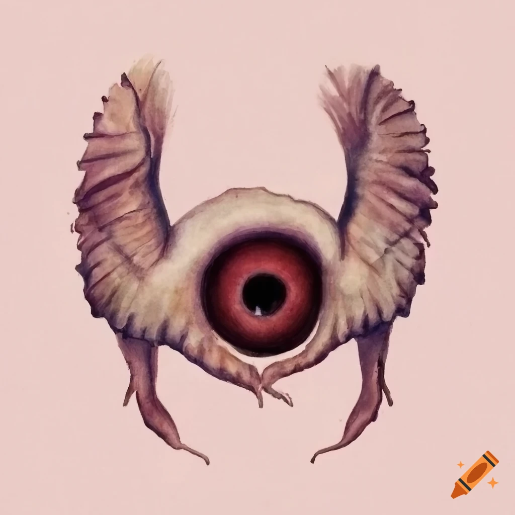Surreal macabre condor eyeball creature with watercolor wash and micron ...