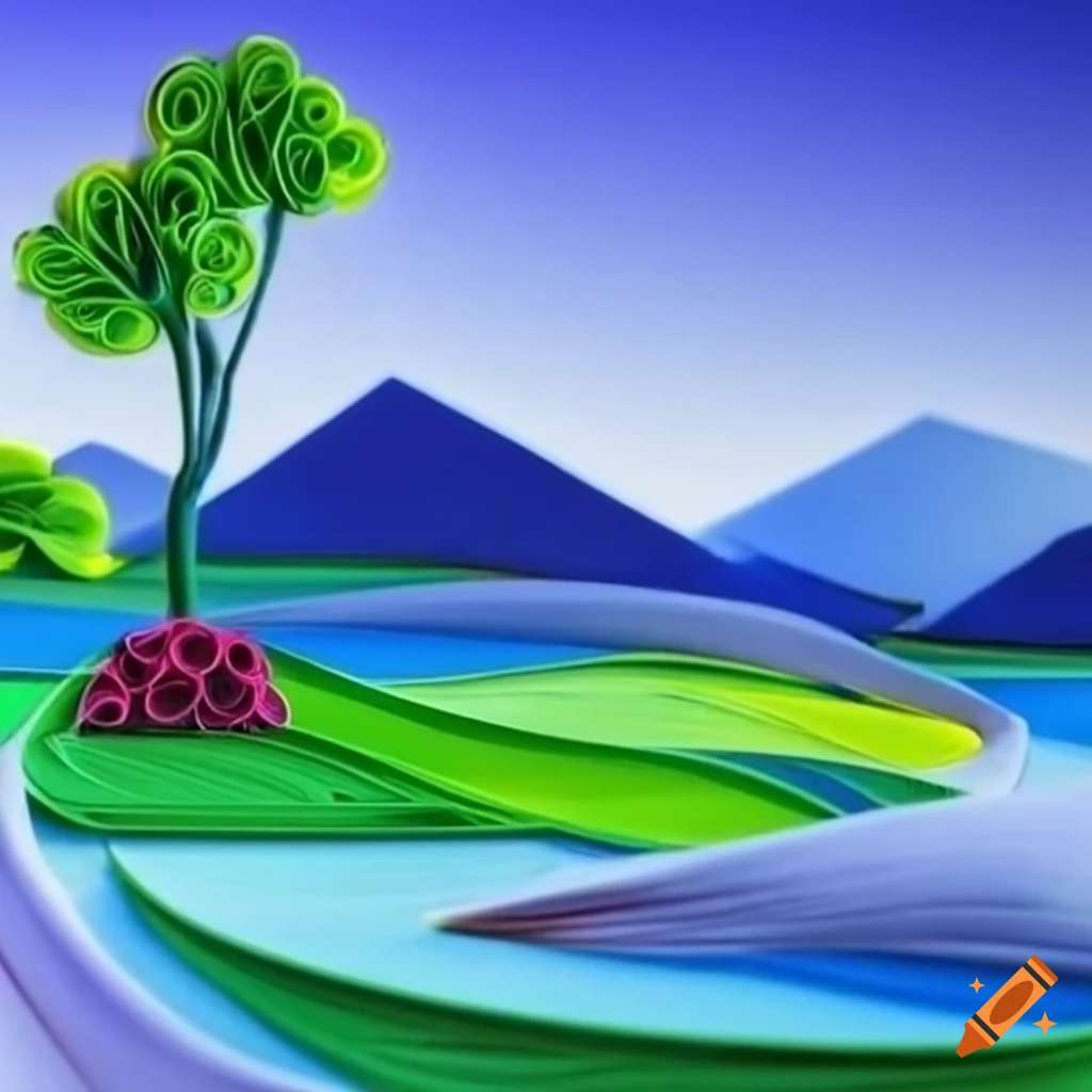 Stunning 2D paper quilling art of a landscape on Craiyon