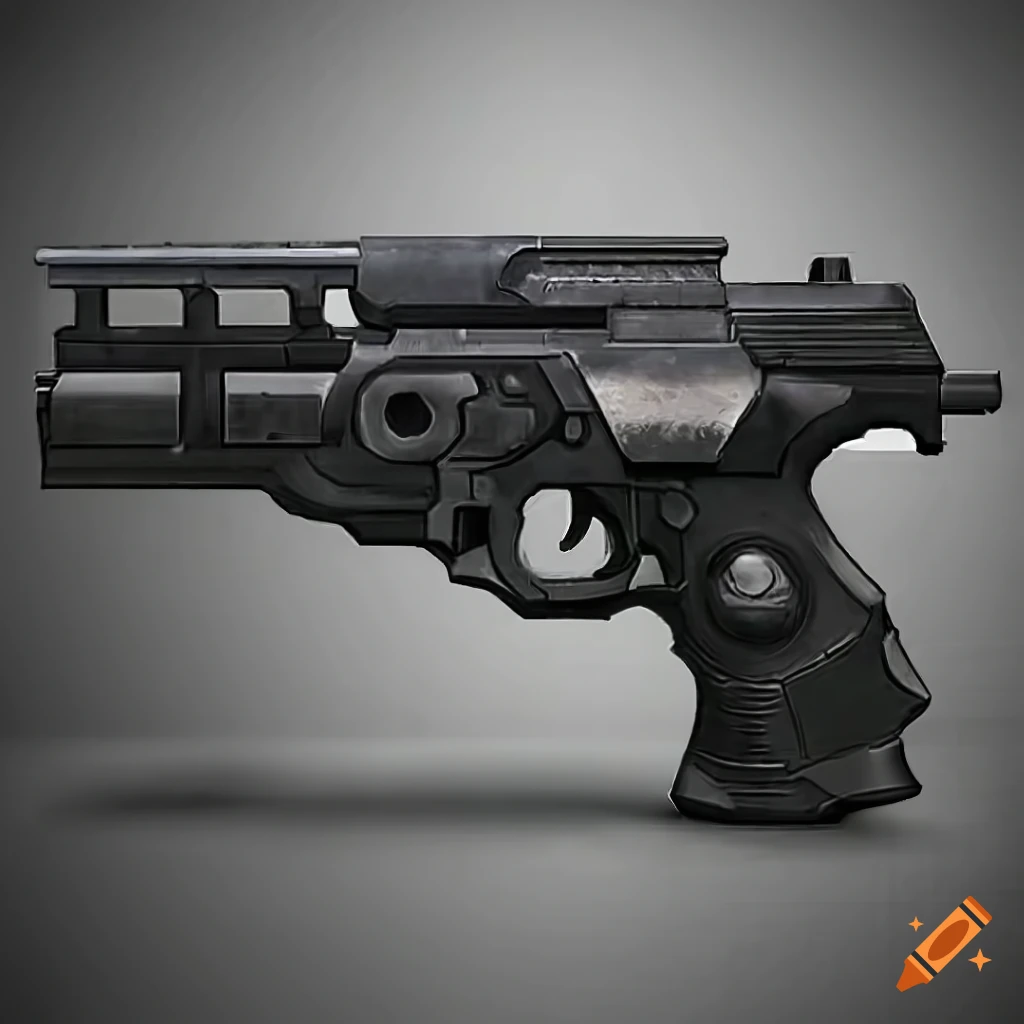 Futuristic pistol and cybernetic technology on Craiyon