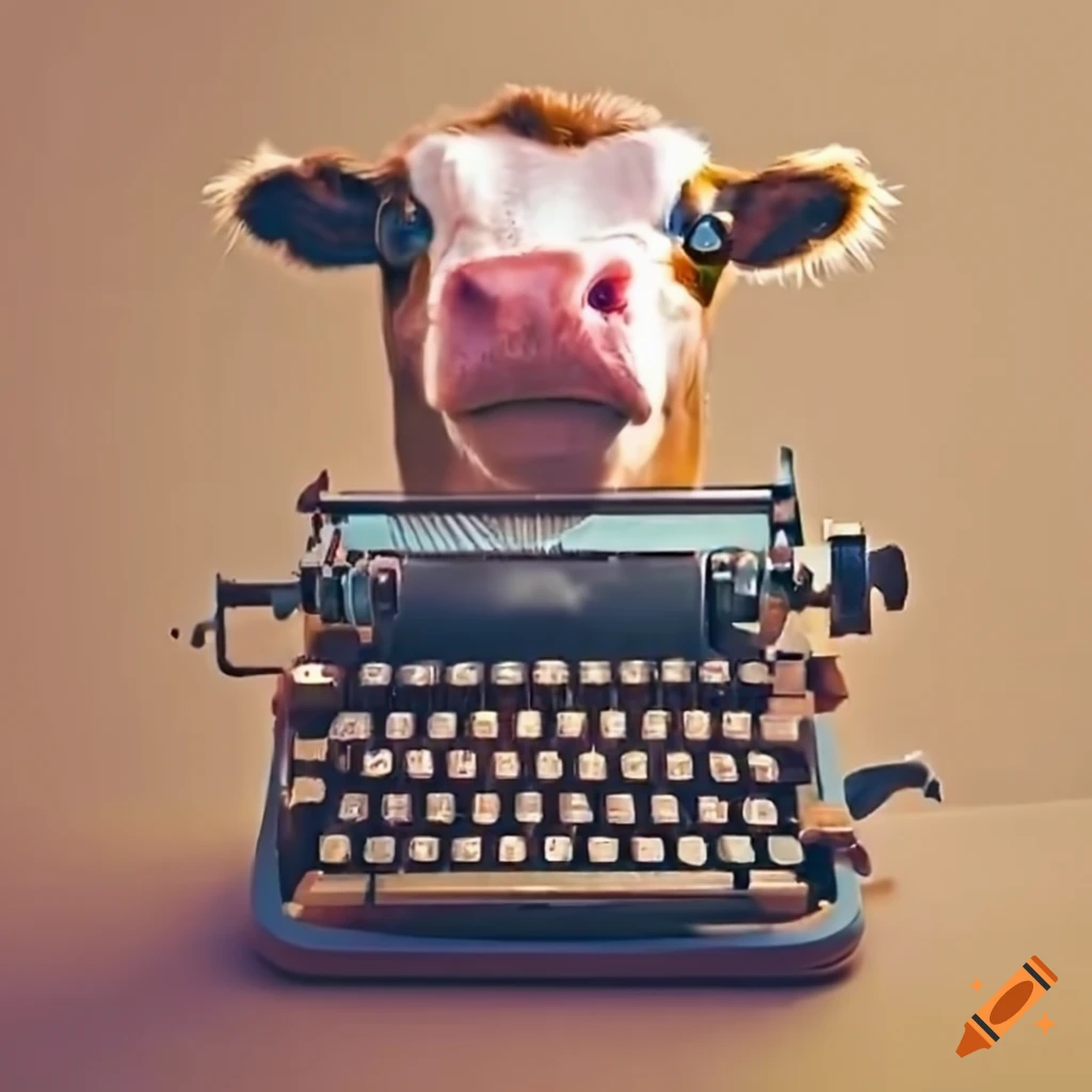 Cows typing on typewriter on Craiyon