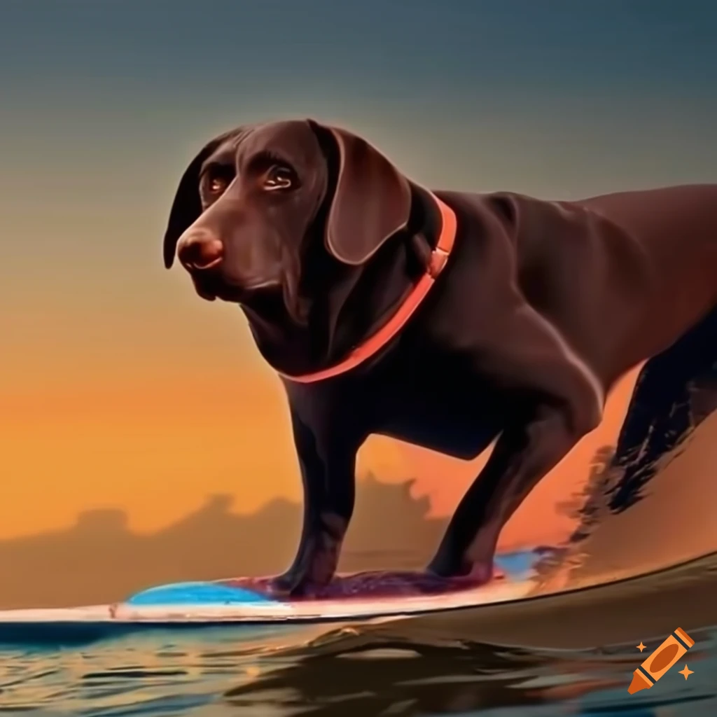 Two chocolate labs enjoying surfing together on Craiyon