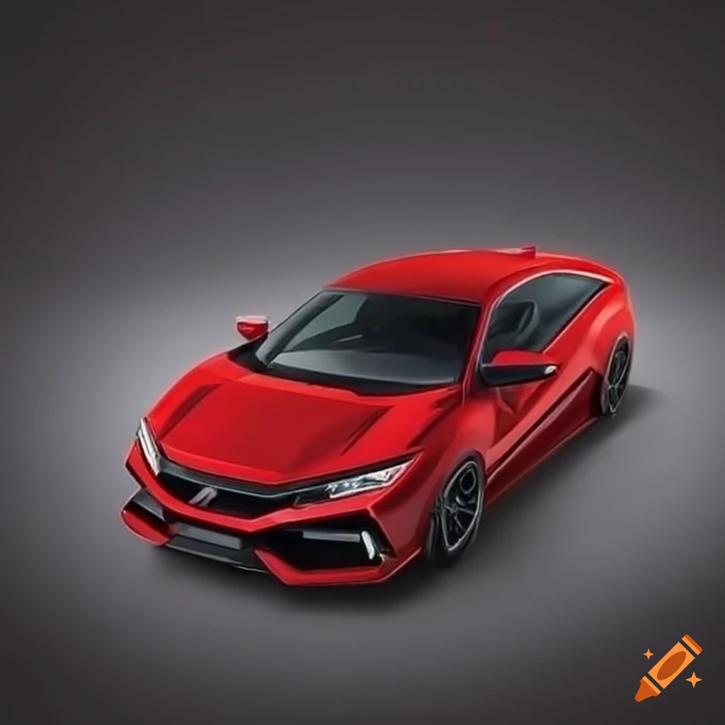 Red Civic 2020 with lambo doors and aerofoil on Craiyon