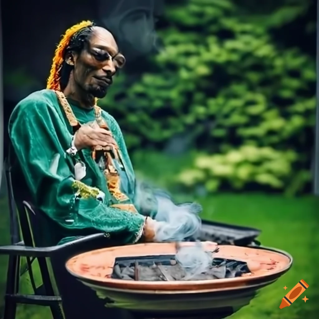 Celebrity rapper enjoying grilling in the garden on Craiyon