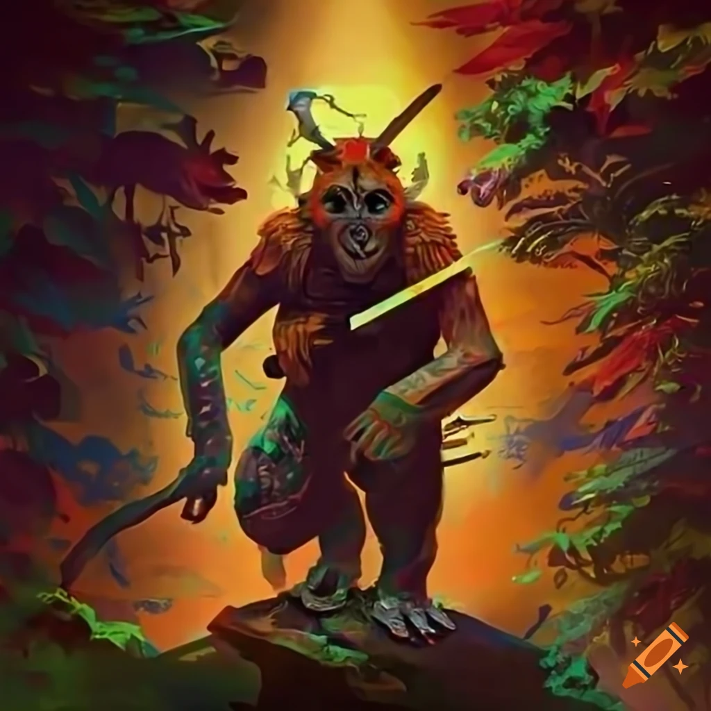 Monkey soldier in vibrant jungle rebellion on Craiyon