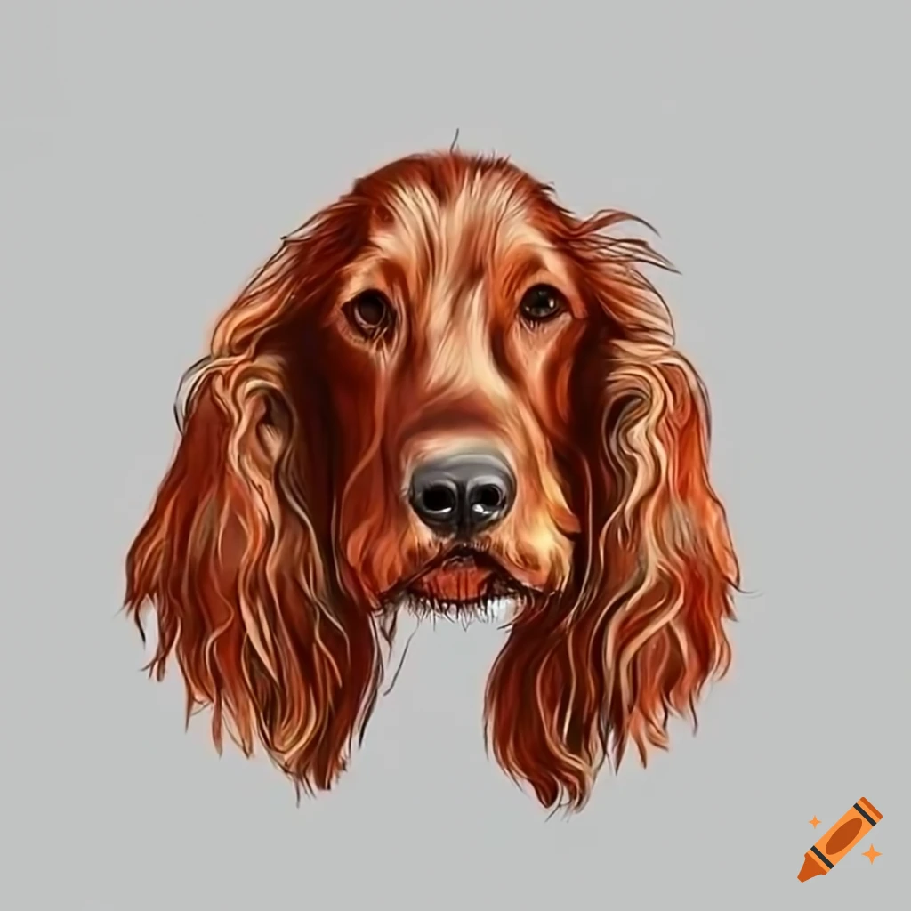 Bright red irish setter dog with long wavy coat and prominent ears on ...