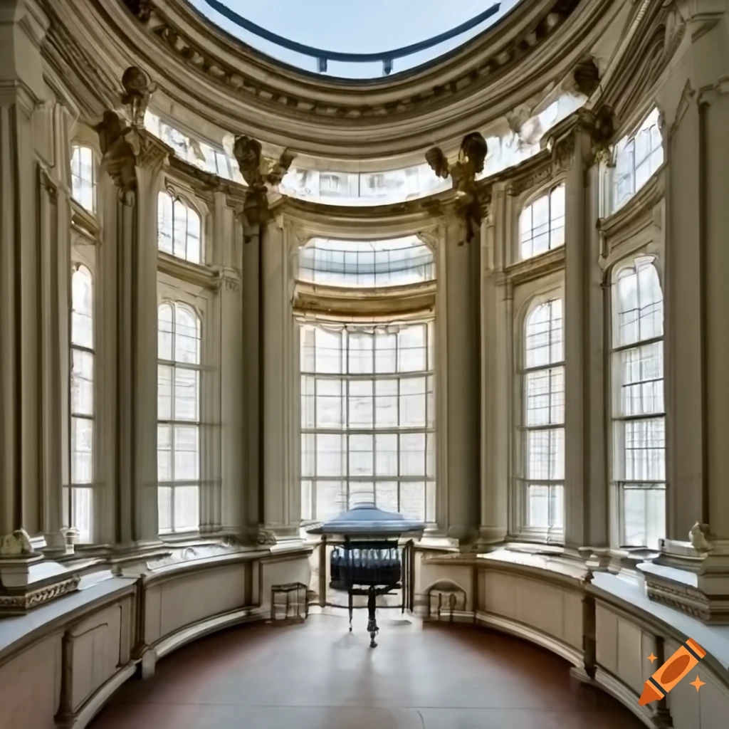 Classical architecture museum gallery with curved porch and bay window ...