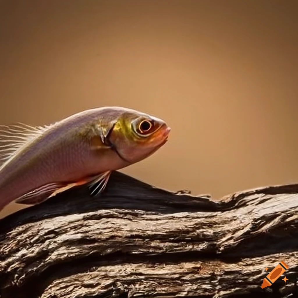 Fish on a log in the desert on Craiyon