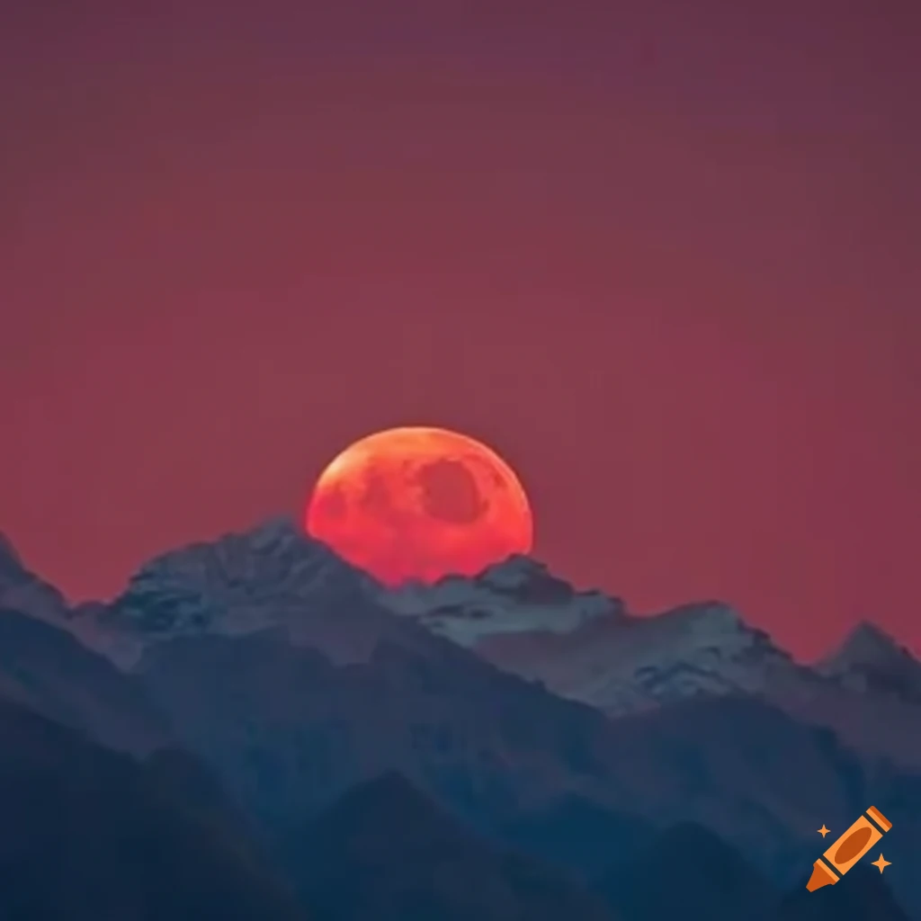 Red moon over mountains on Craiyon
