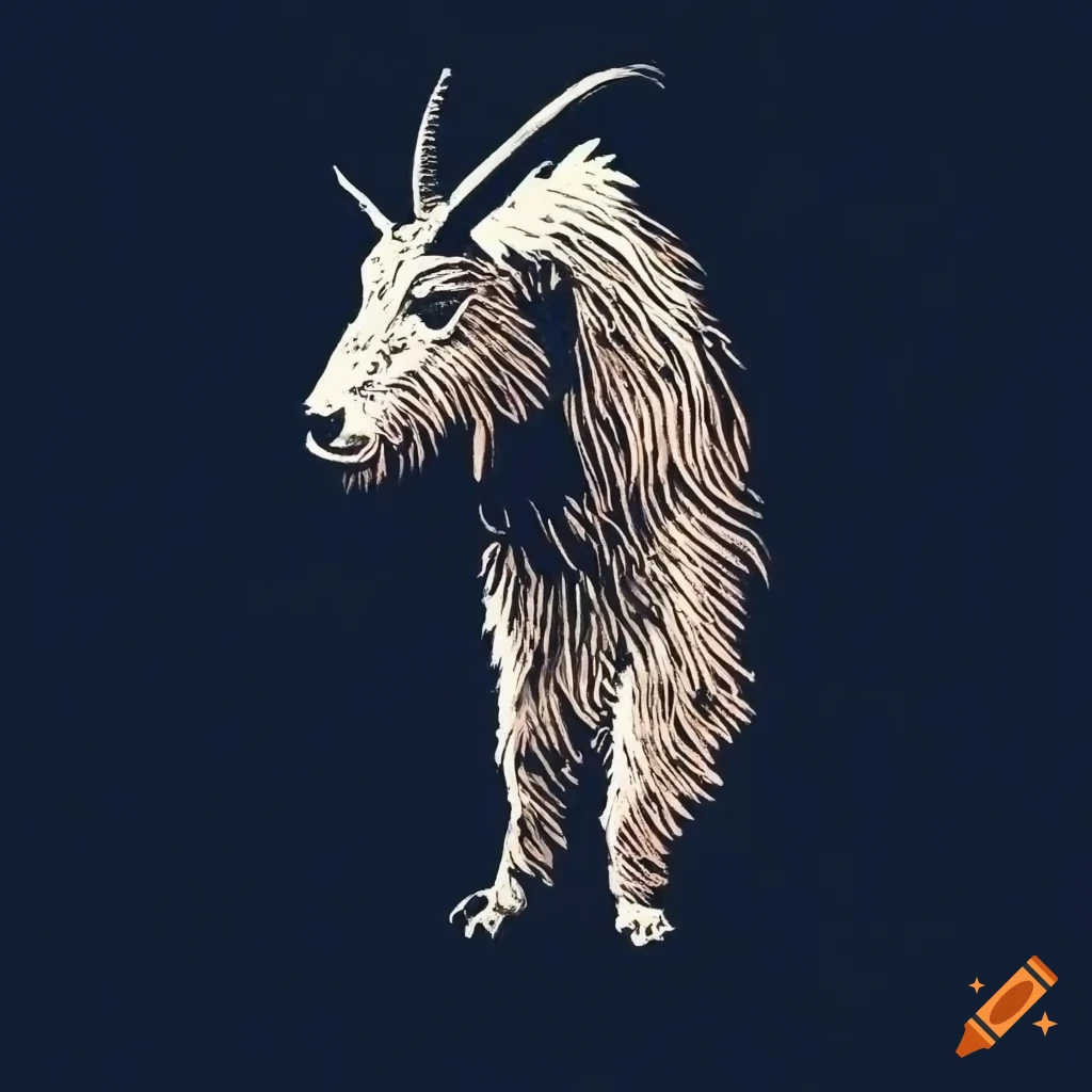 Stoic mountain goat in a linocut style on Craiyon