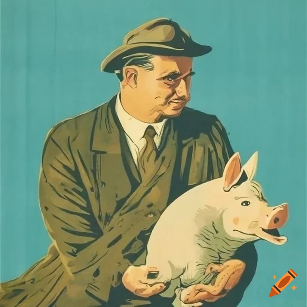 Vintage Soviet-style scientific advancement poster with a pig on Craiyon