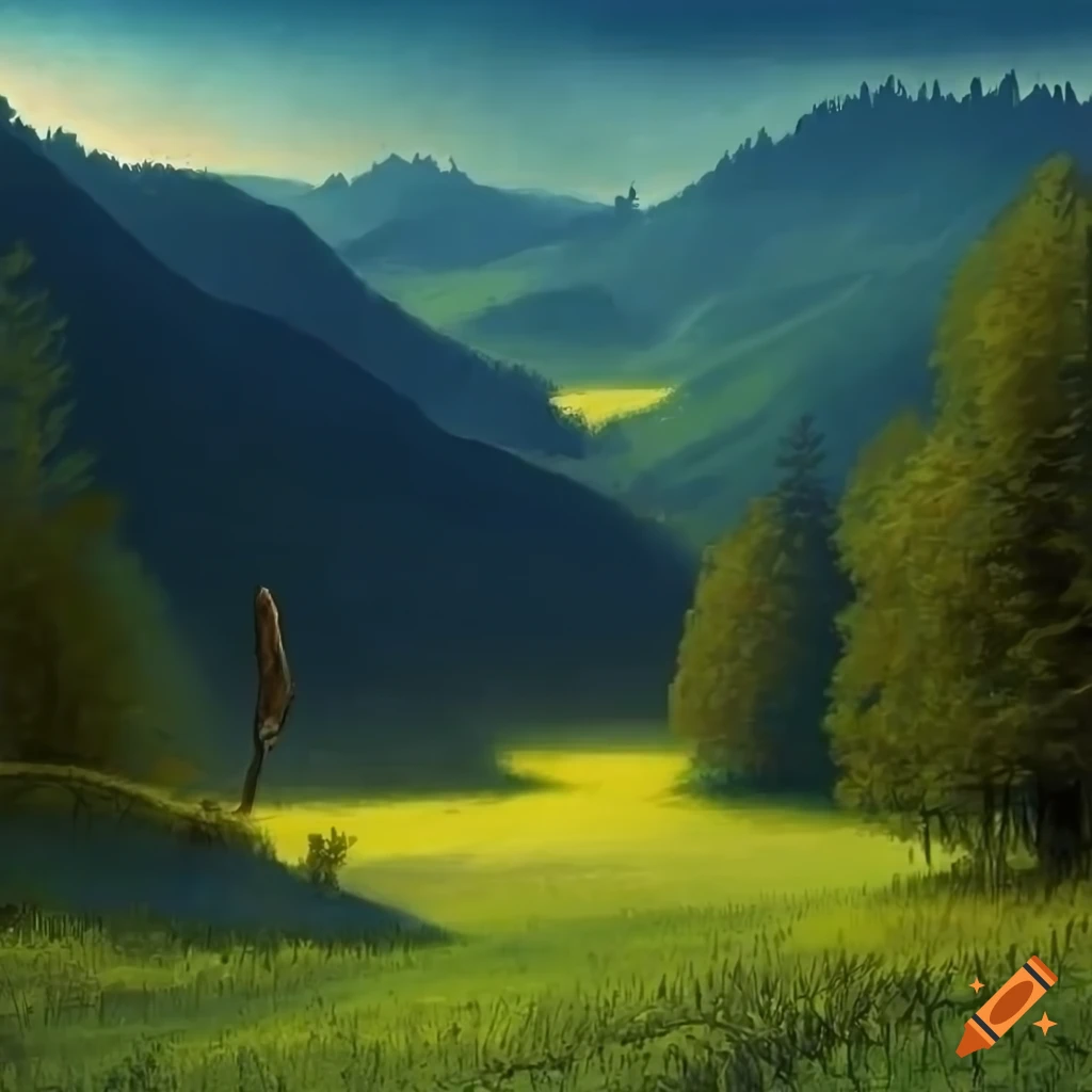 Detailed, high-definition graphic novel style art of a field at the ...