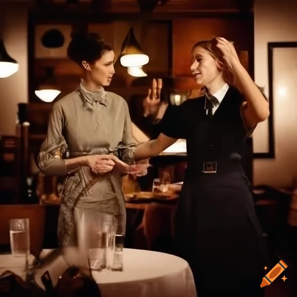 Customer interacting with employee at restaurant host stand on Craiyon