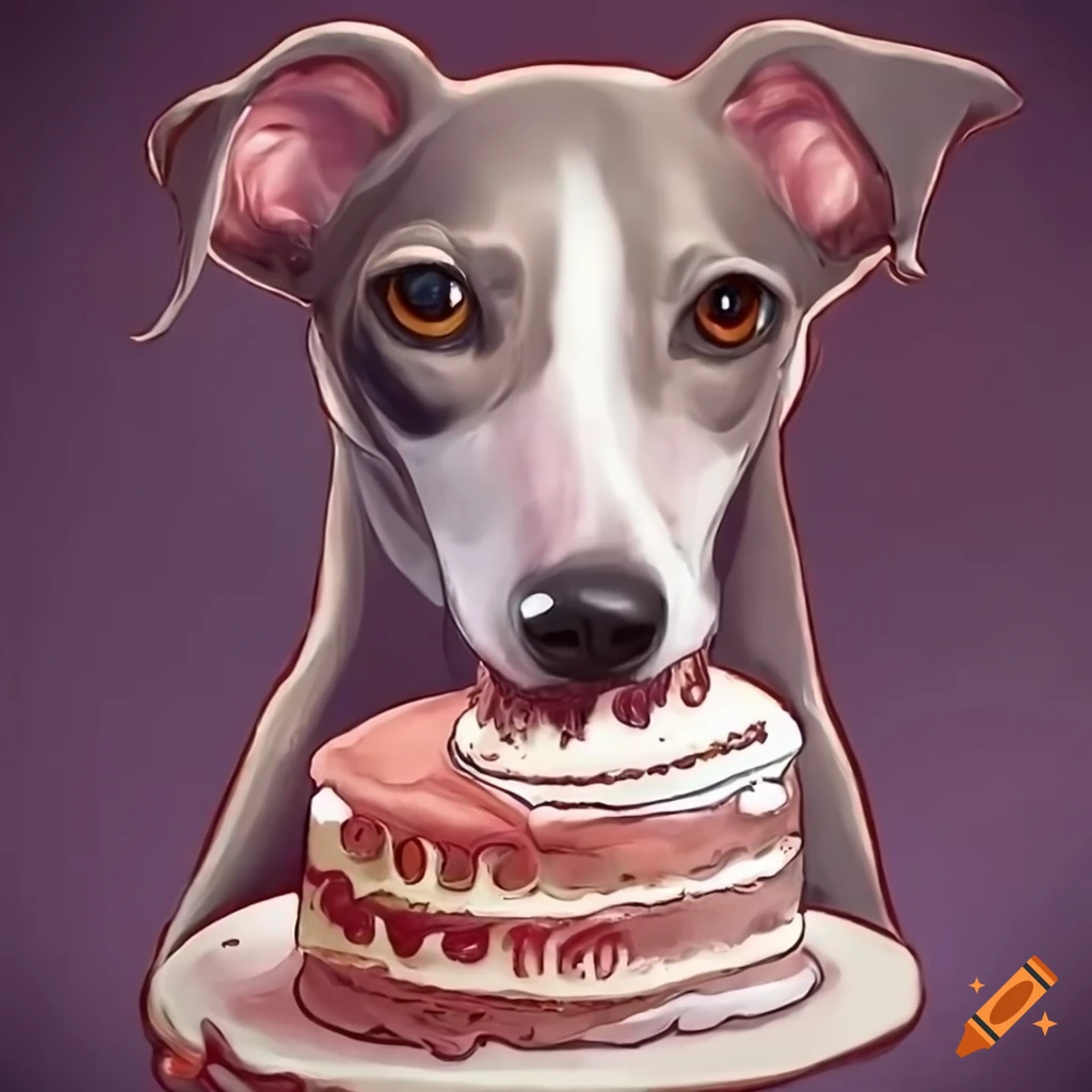 Italian greyhound dog with cake on Craiyon