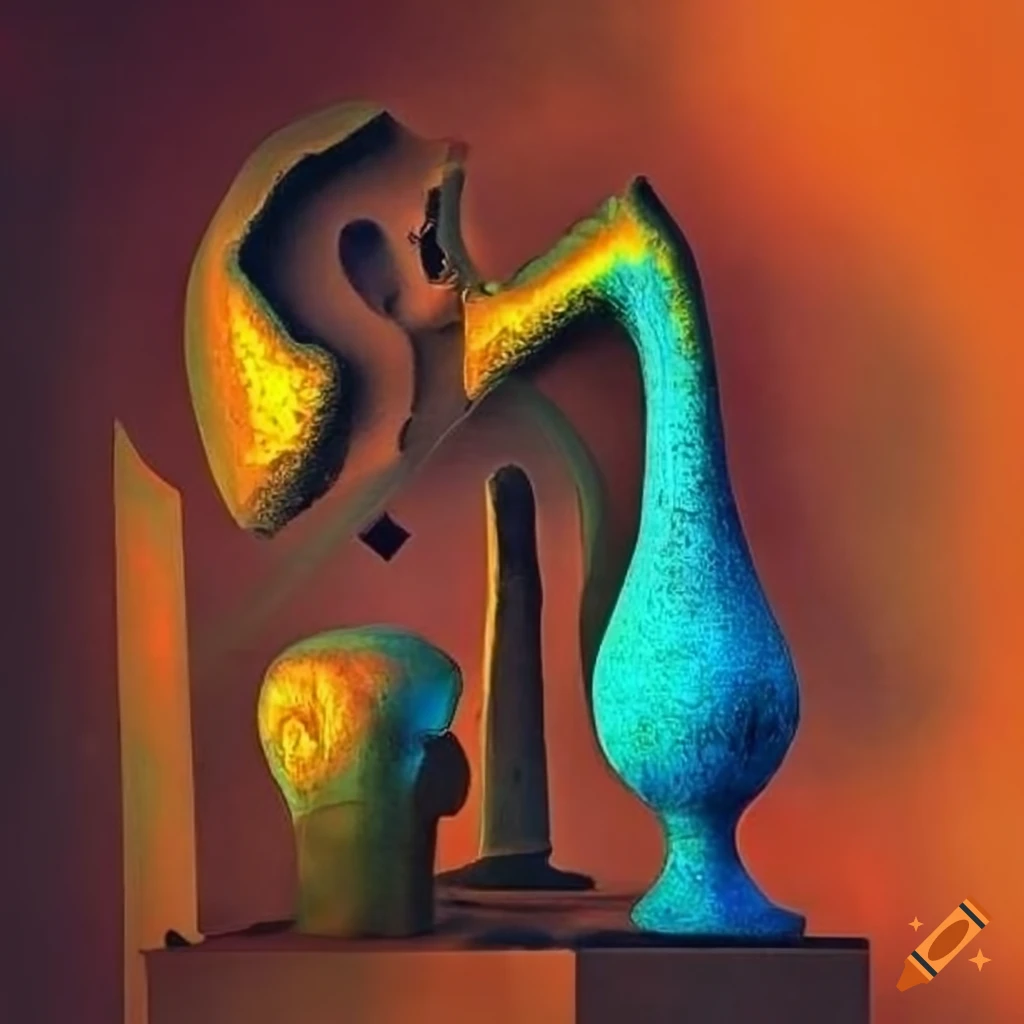 Intriguing still life composition with hidden objects and metallic ...