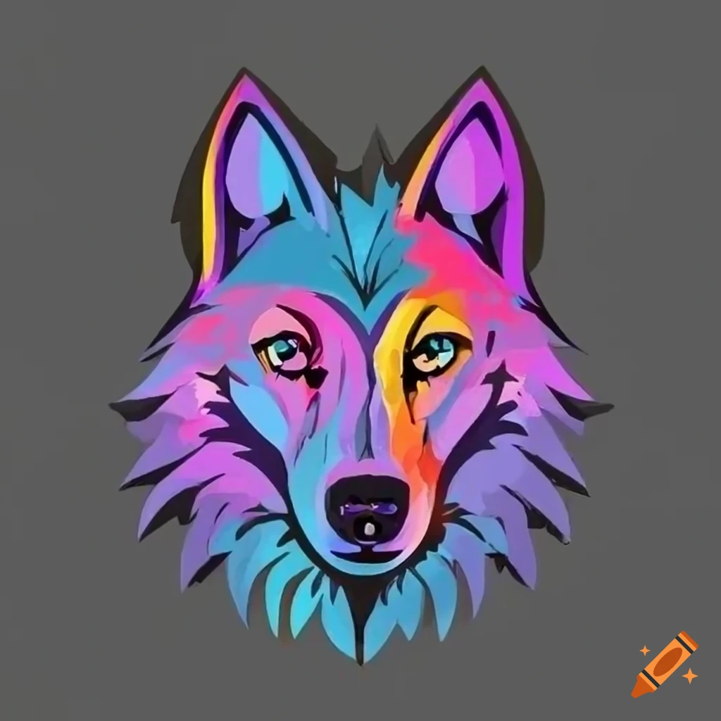 Colorful and happy wolf head on Craiyon
